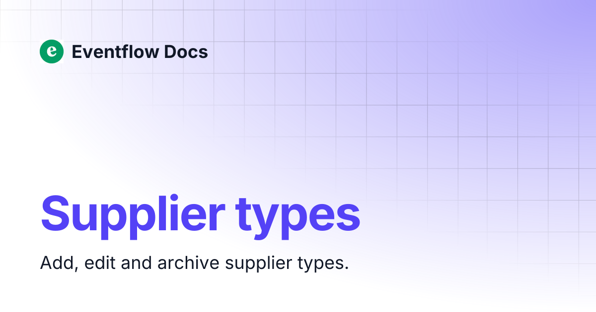 Supplier types | Eventflow Docs